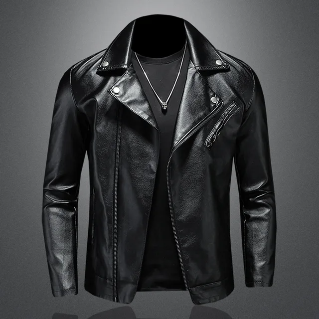 Men's Korean Style Casual Turn-down Collar Leather Jackets PU Slim ...