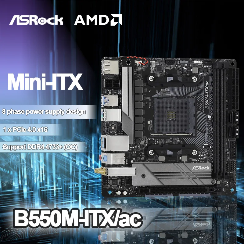ASROCK B550M-ITX/ac Mini-ITX AMD B550 DDR4 4600 +(OC)MHz M.2 USB3.2 ...