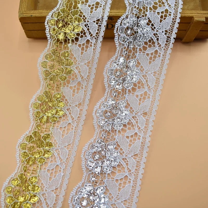 5-Yards-Gold-Silver-Lace-Ribbon-Tape-64mm-Width-Clothing-Jewelry ...