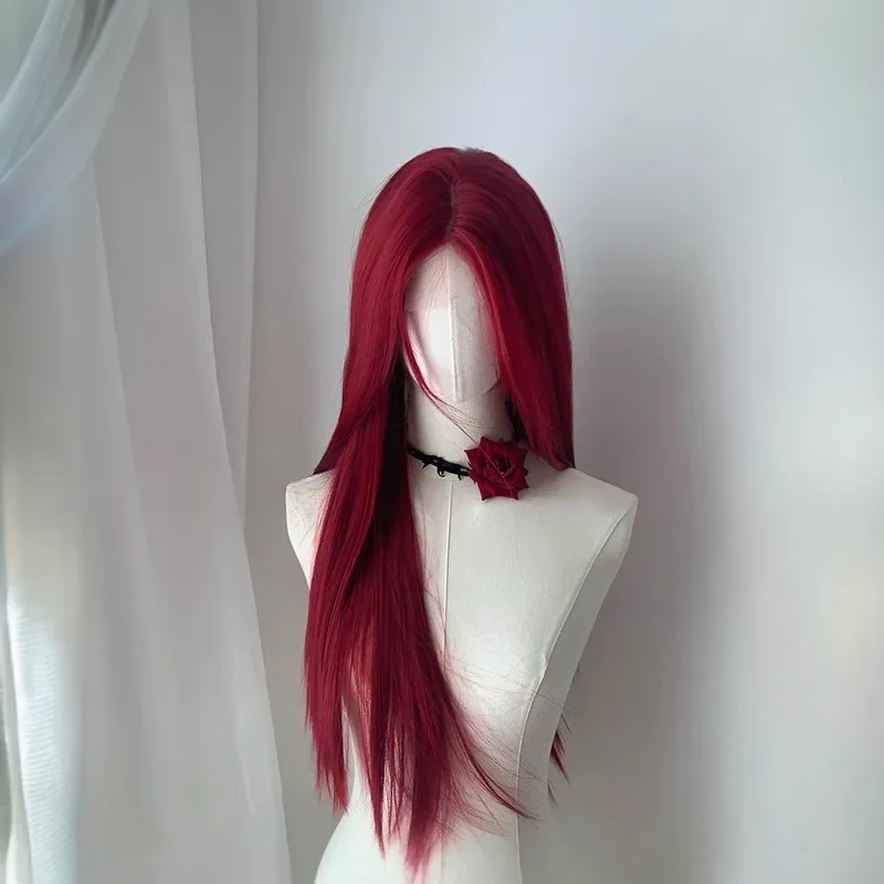 Peluca roja cabeza completa frente femenina encaje Neptuno moda roja ...