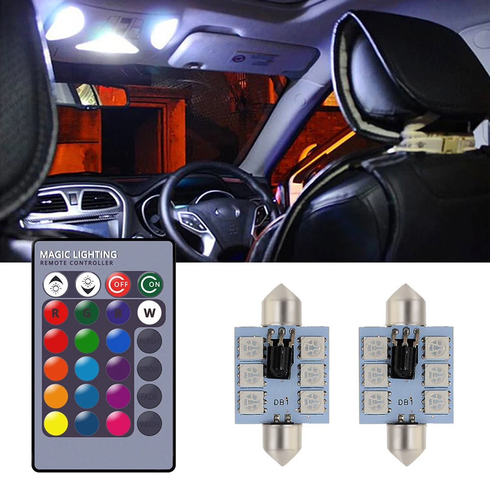2X RGB 6SMD Festoon Roof Dome Light C5w Door Light Car Auto Welcome ...