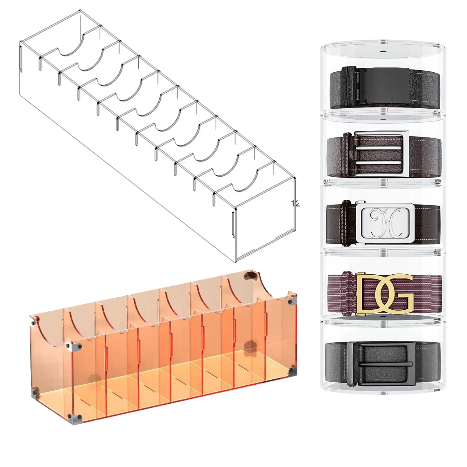 Acrylic-Belt-Organizer-for-Closet-Storage-Holder-Display-Case-for ...