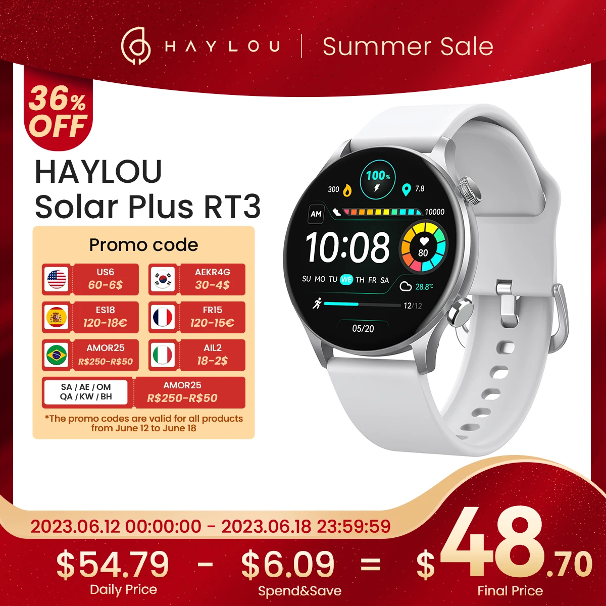 Haylou Solar Plus Rt3 Smartwatch 466*466 Pixels 1.43"amoled Display ...