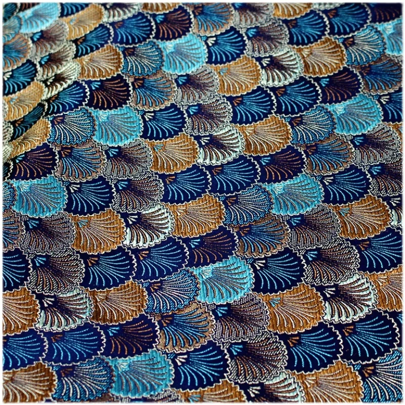 Ocean Blue Gold Silk Brocade Jacquard Fabric for Dress Bag Decorative ...
