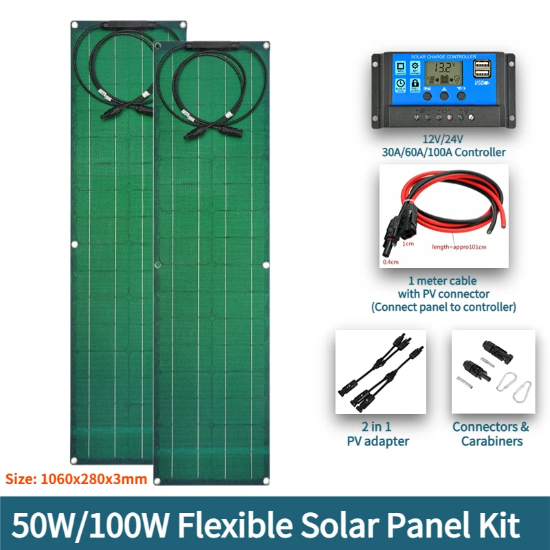 ETFE 100W 50W Solar Panel Kit Flexible Monocrystalline PV Module High ...