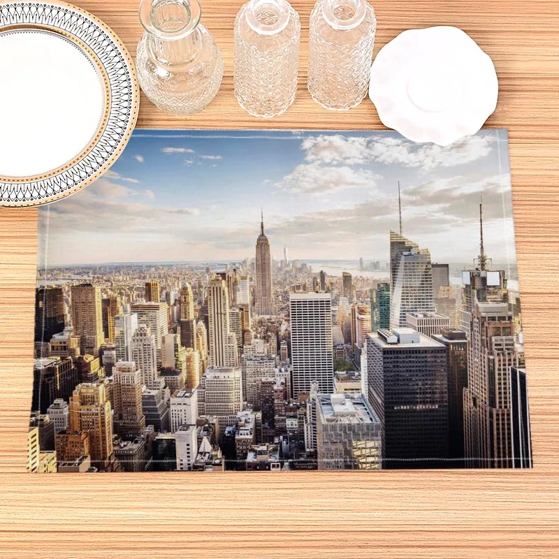 New York City Print Linen Dining Table Mats Alphabet Kitchen Placemat ...