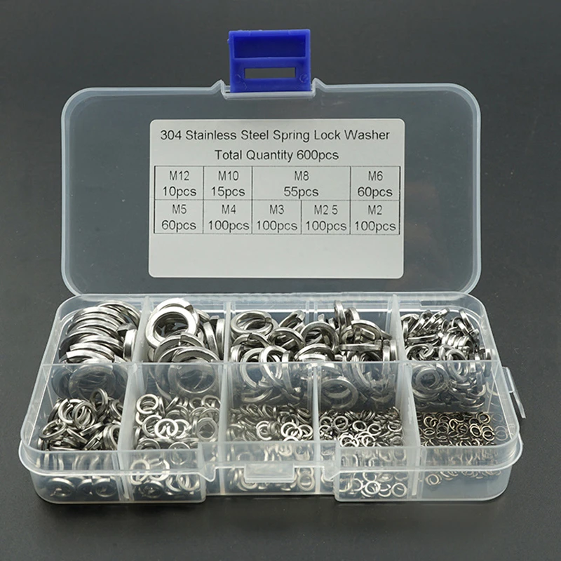 600PCS Lock Washers Set Stainless Steel 304 M2 M2.5 M3 M4 M5 M6 M8 M10 M12 Spring Lock Washer ...