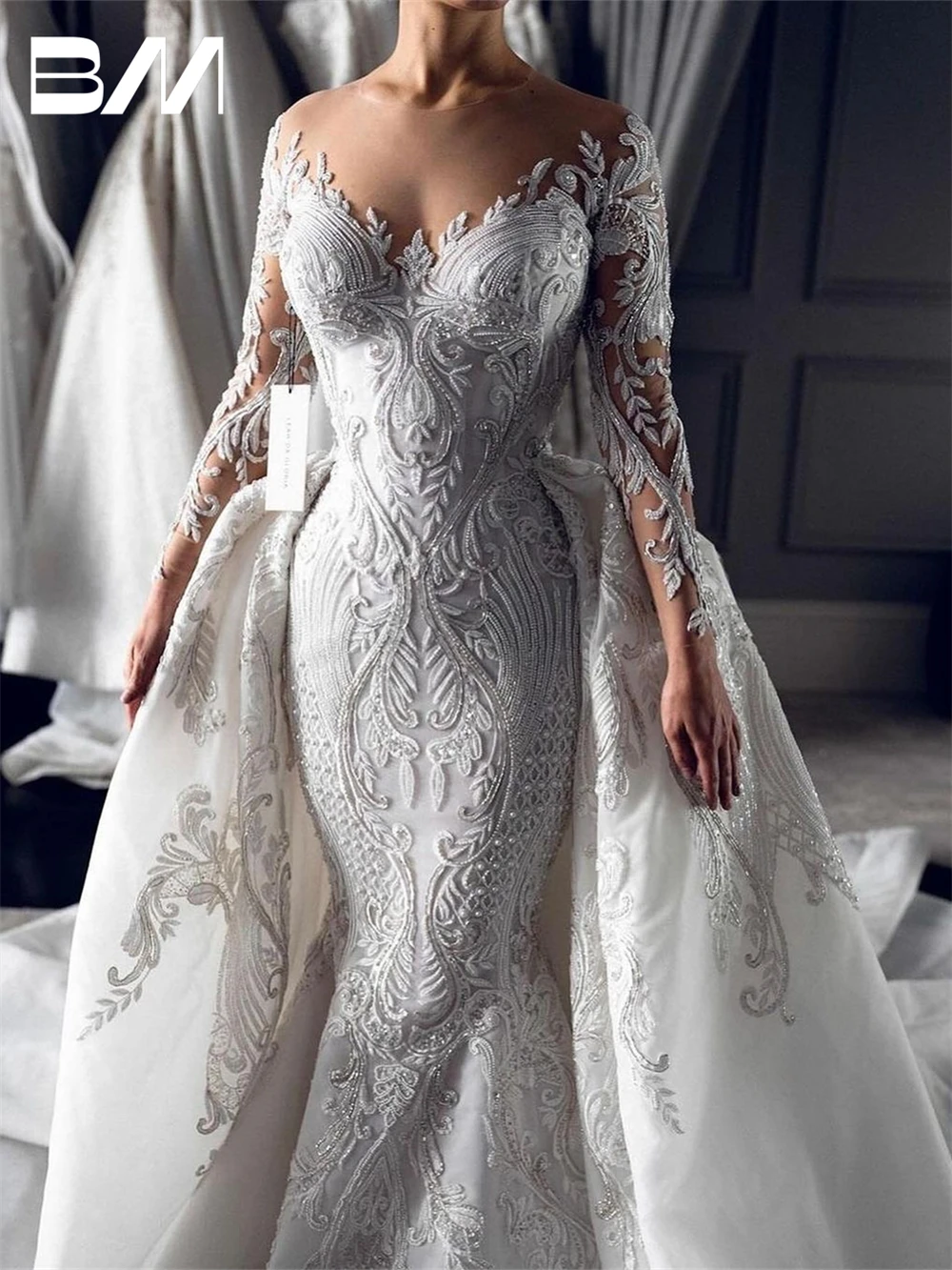 Detachable Train Lace Long Wedding Dresses For Women With Indicate Lace ...
