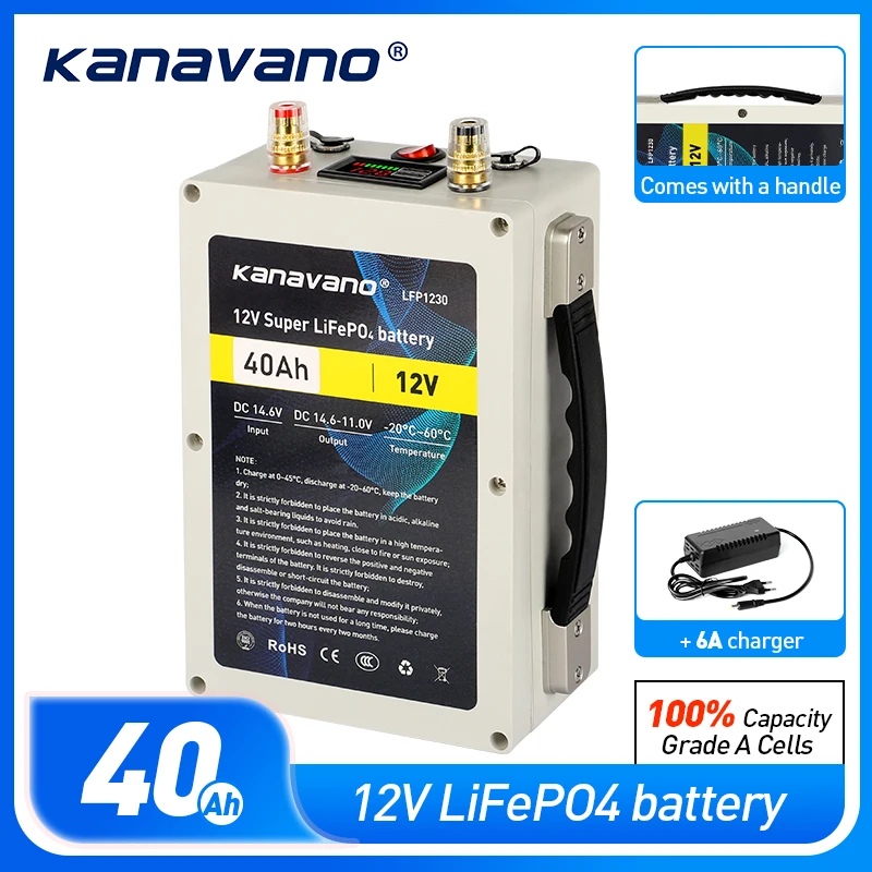 Kanavano-LiFePO4-12V-40Ah-Rechargeable-Battery-Pack-Built-in-12-8V-50A ...