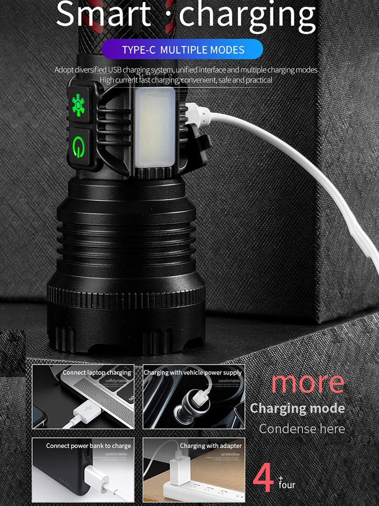 Super Power LED Flashlight Torch with 30W Wick and Double Side Lights ...
