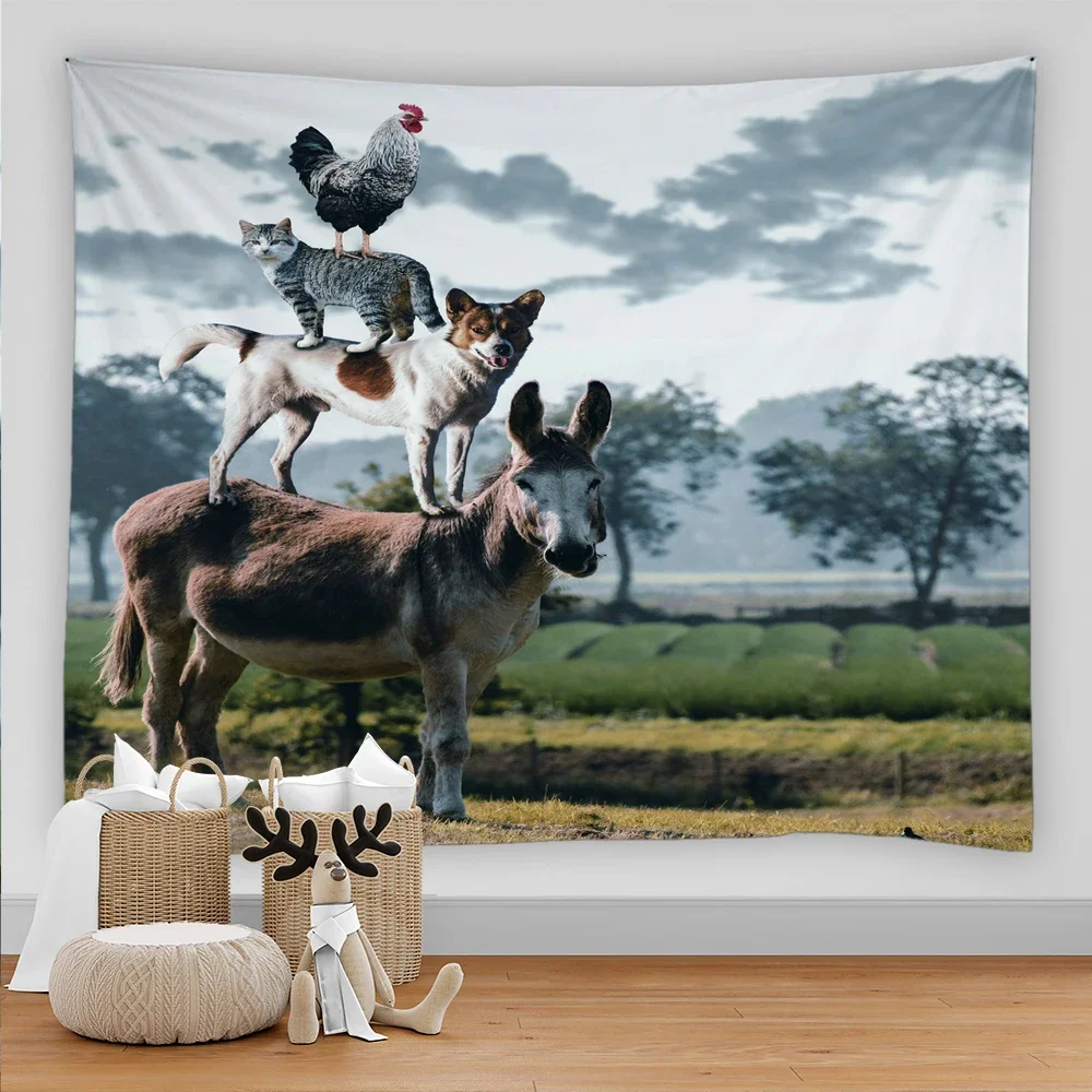 Funny-Animal-Tapestry-Cat-Dog-Farm-Barn-Scenes-Wall-Hanging-Landscape ...