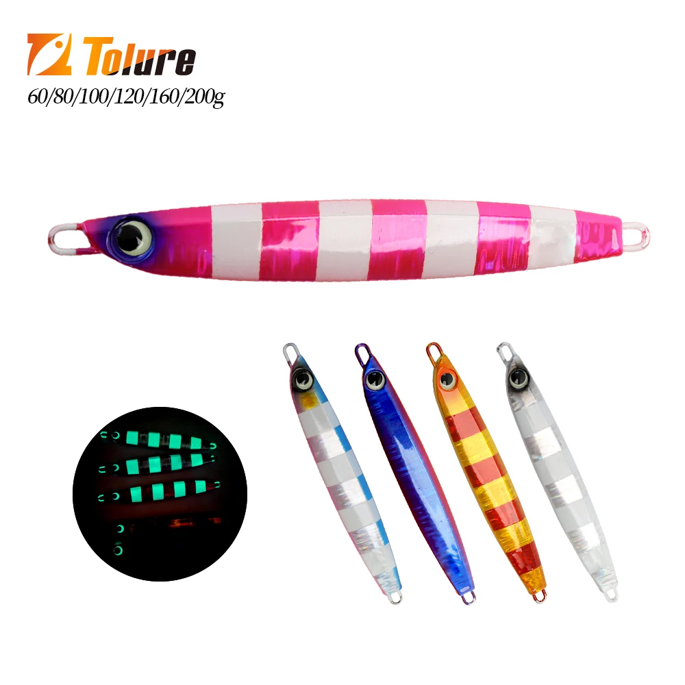 TOLU NEW Slow Sinking Metal Jig 5 Colors 3D Eyes 60g-200g Long Casting ...