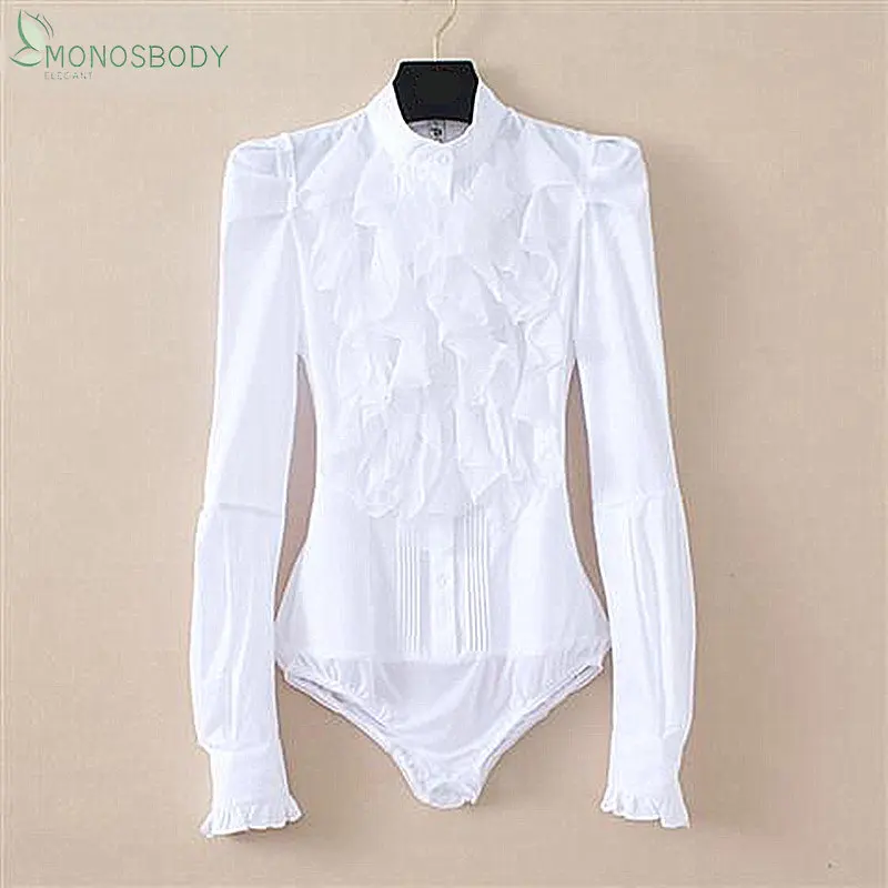 High-Quality-Fashion-Chiffon-Bodysuits-Women-Office-Lady-Work-White ...