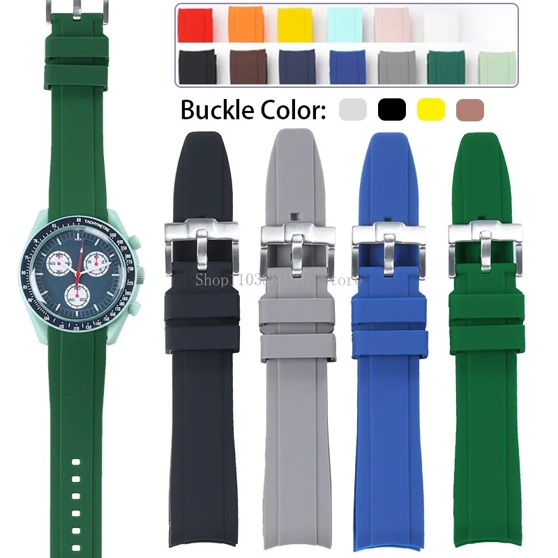 Curved-End-Silicone-Smartwatch-Band-for-Omega-for-Swatch-20-22mm-Soft ...