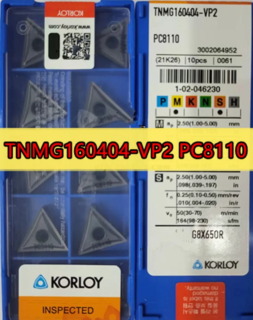 KORLOY-TNMG160404-VP2 PC8110 100% original, acero inoxidable, aleación resistente al calor ...