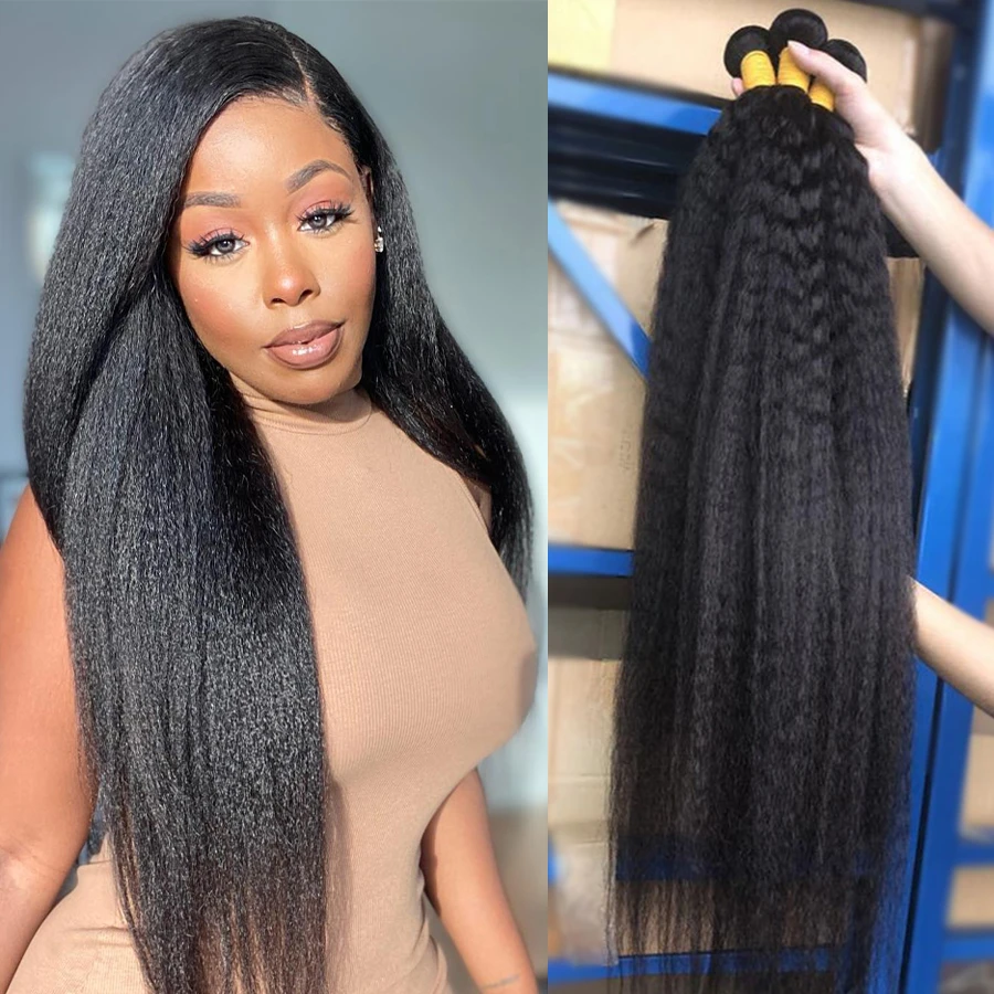 Kinky Straight Peruvian Hair Weave Bundles Raw Human Hair Bundles 28 30 Inch Remy Extensions 3 4 ...