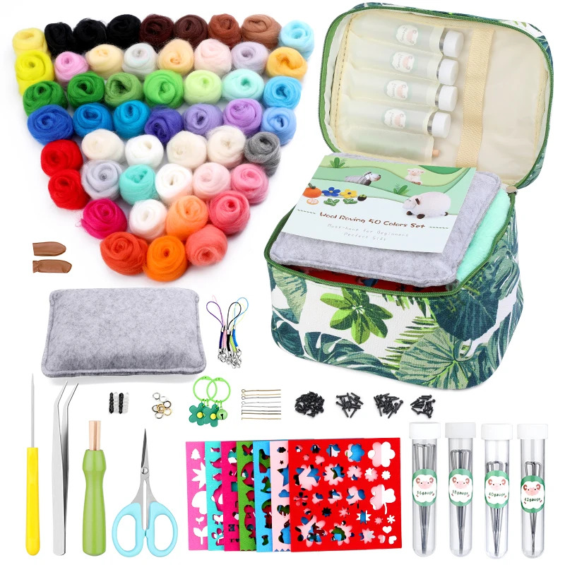 KRABALL-Wool-Needle-Felting-Tools-Starter-Kit-with-50-Colors-Wool ...
