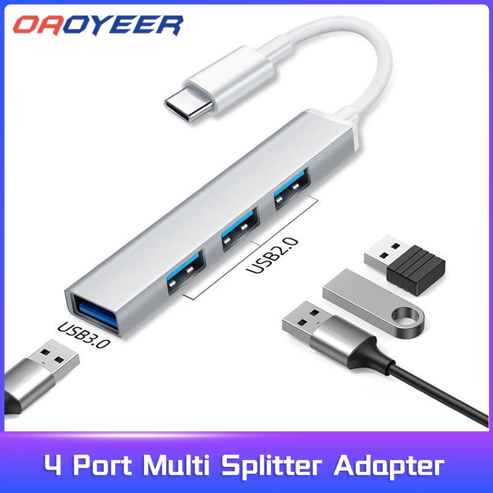 HUB USB tipo C 3,0, adaptador divisor múltiple de 4 puertos OTG para Lenovo, Xiaomi, Macbook Pro ...