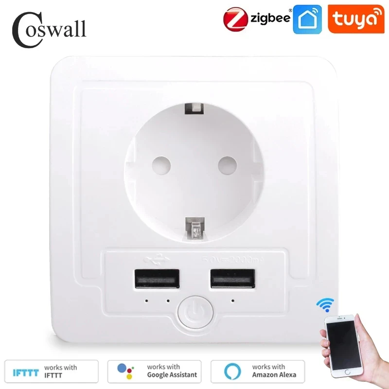 Coswall-Zigbee-3-0-Tuya-Wall-EU-Socket-2-USB-Charging-Port-Independent ...