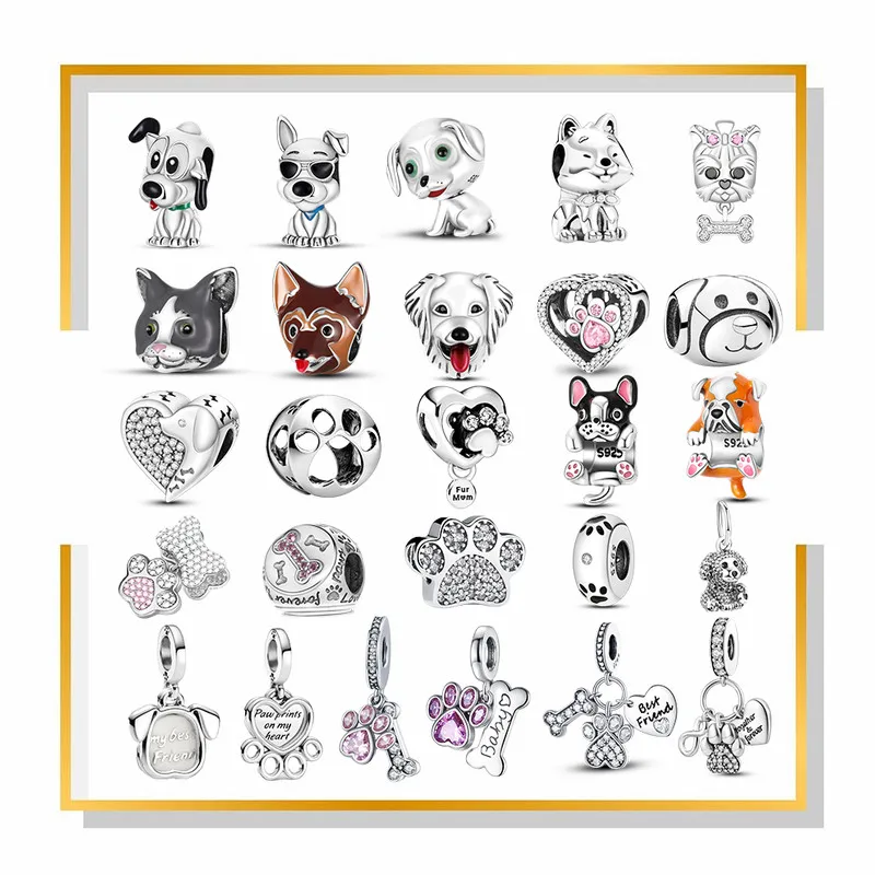 New 925 Sterling Silver Pet Dog Charm Paw Footprint Cute Doggy Bead For ...