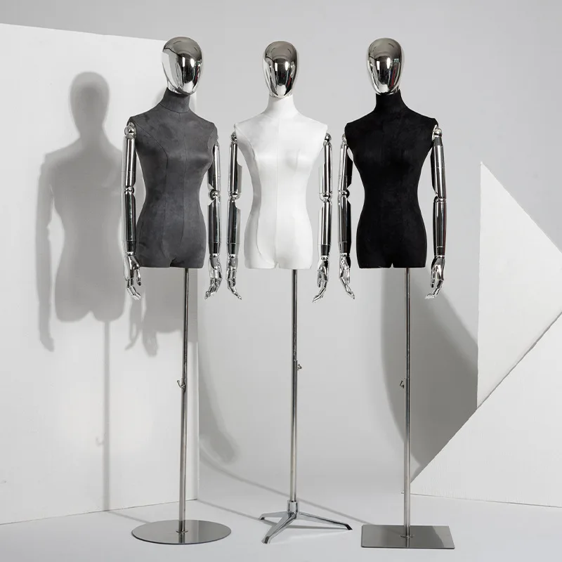 Female Dummy Model Suede Half-Body Mannequin with Iron Base For ...
