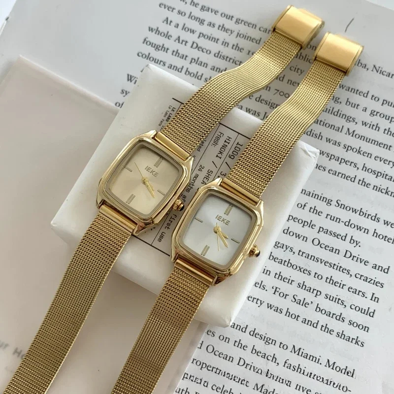 vintage-square-gold-mesh-quartz-Women-s-designer-watch-small-elegant ...