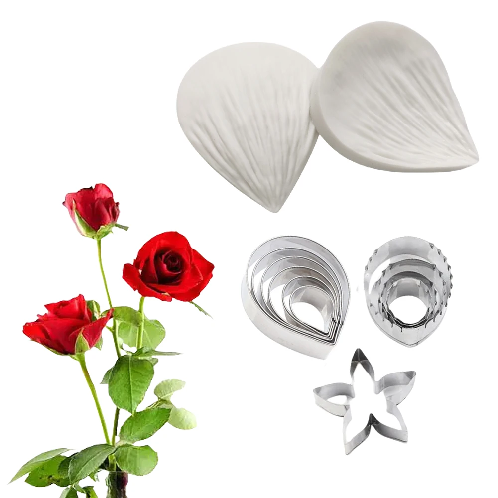 13PCS-Rose-Flower-Veiner-Cutters-Silicone-Kitchen-Mold-Fondant ...