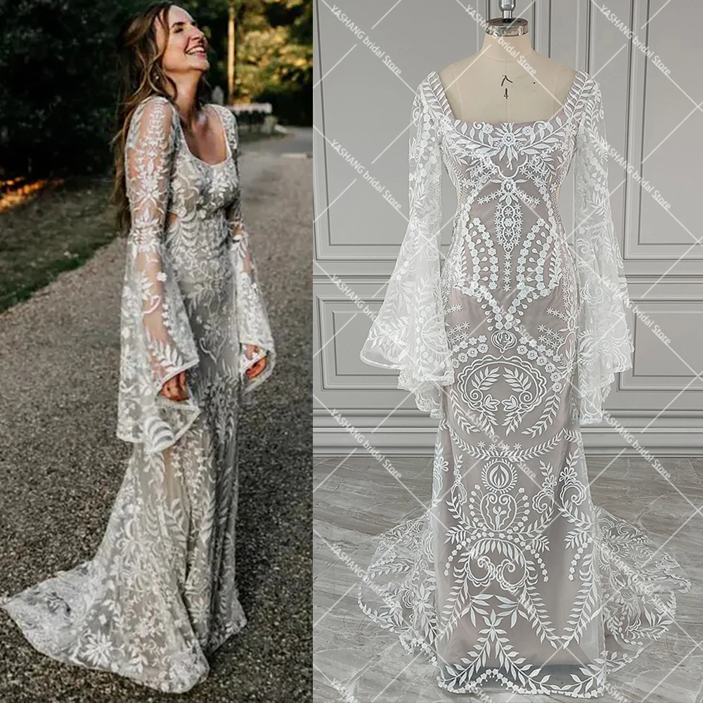 Boho-Long-Batwing-Sleeves-Lace-Wedding-Dress-Drop-Ship-Custom-Made ...