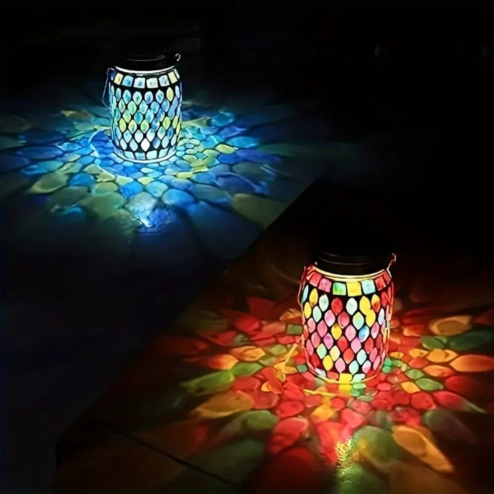 1pc Solar Mosaic Outdoor Lantern, Atmosphere Lamp, Rechargeable Table ...