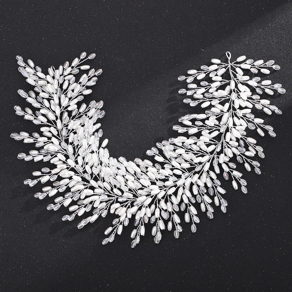Silver Pearl Crystal Bridal Headband Trendy Handmade Women Wedding Hair ...