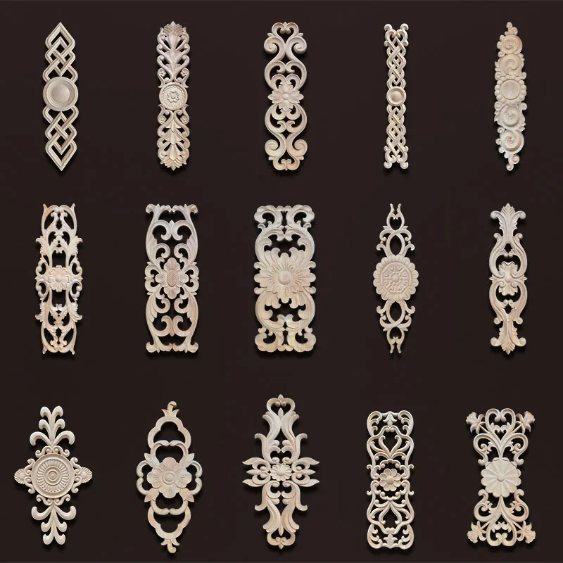 Natural Floral Wood Carved Figurine Craft Wood Carving Onlays Appliques ...