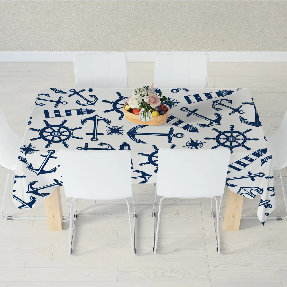 Nautical Navy Blue Anchor Wheel Rope Lighthouse Birthday Party Table ...