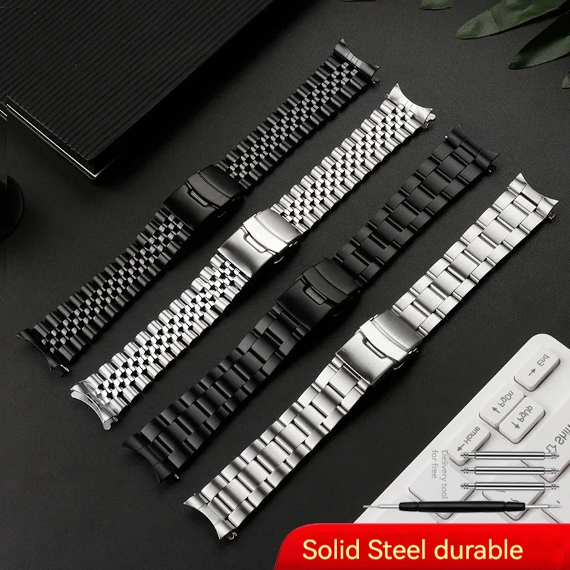 Stainless-Steel-Watchband-Curved-End-Watch-Band-Strap-For-Seiko-SNKN67J ...