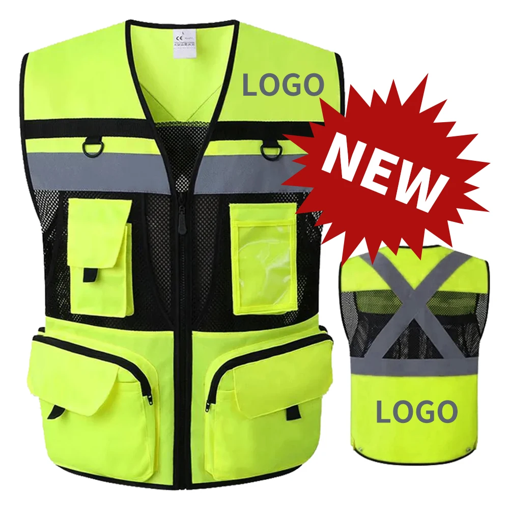 Custom-LOGO-Safety-Vest-Reflective-With-Tool-Pockets-Breathable-Work ...