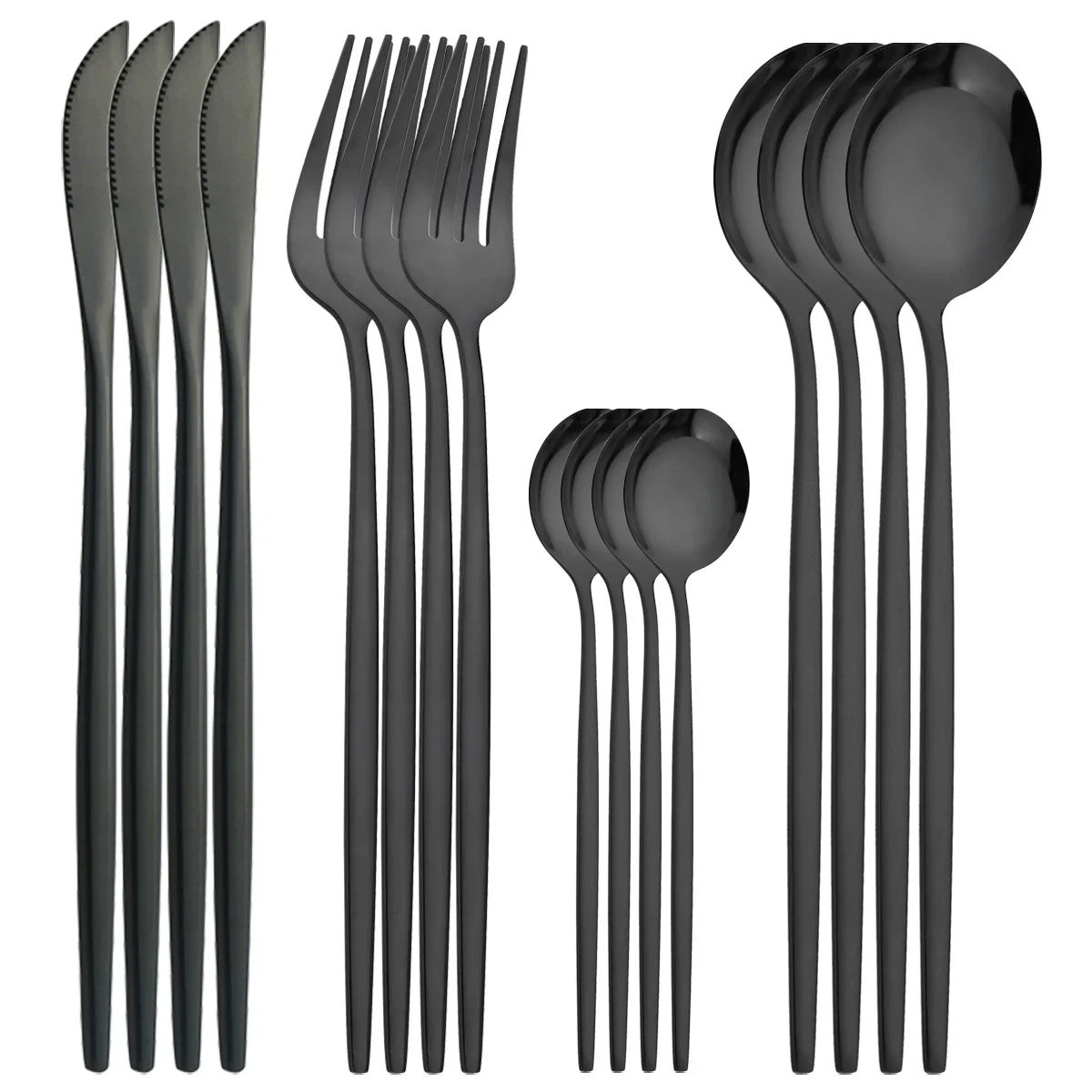 16Pcs-Black-Cutlery-Set-Stainless-Steel-Dinnerware-Knife-Fork-Tea-Spoon ...