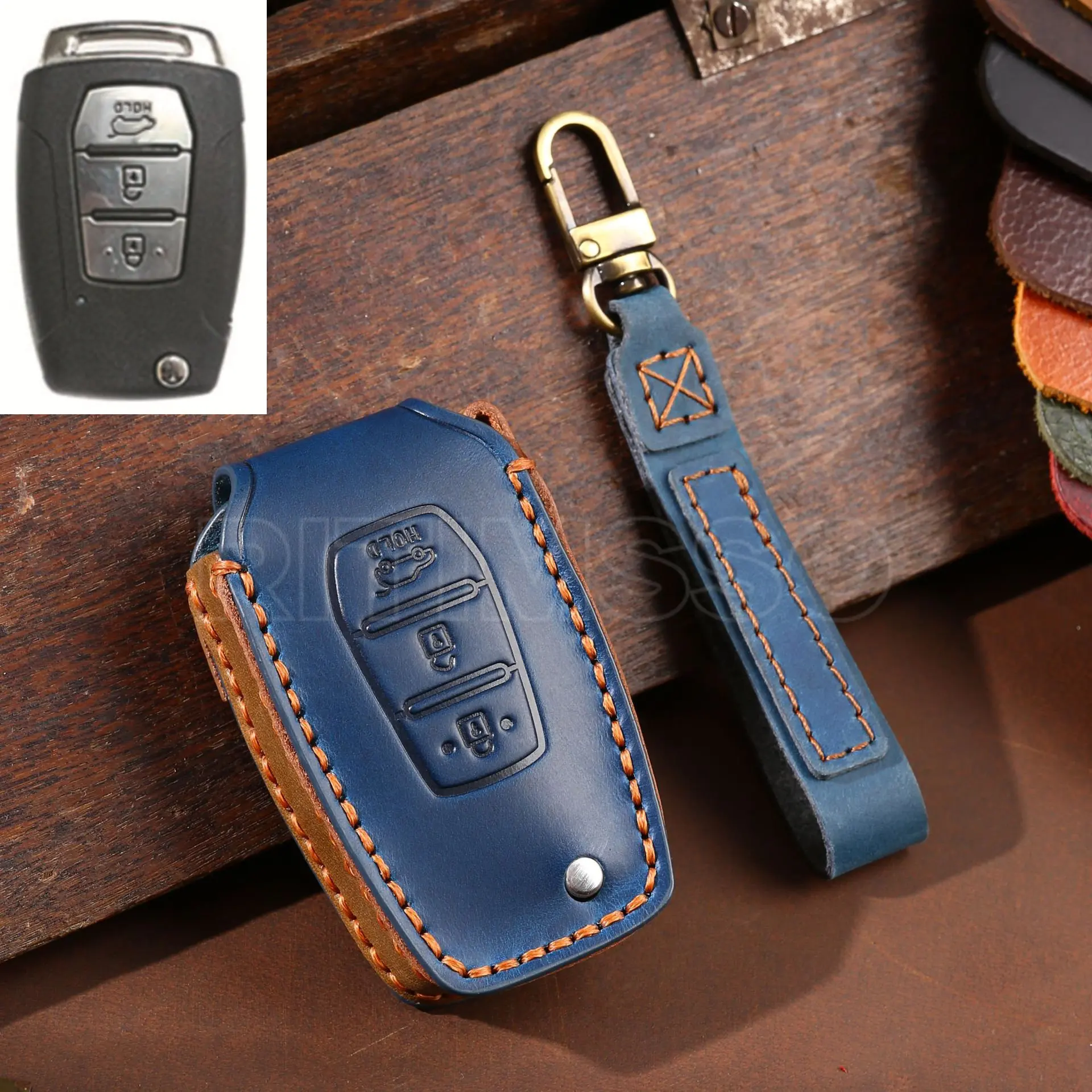Handmade Leather Smart Car Key Case Cover protector Holder For ...