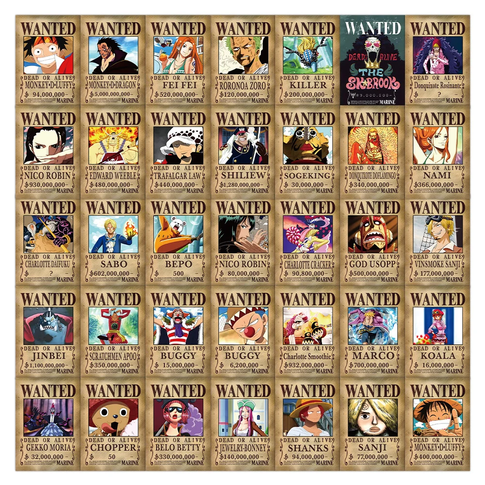 10/30/50pcs Anime ONE PIECE Wanted Posters Stickers for Kids Toys Cool ...