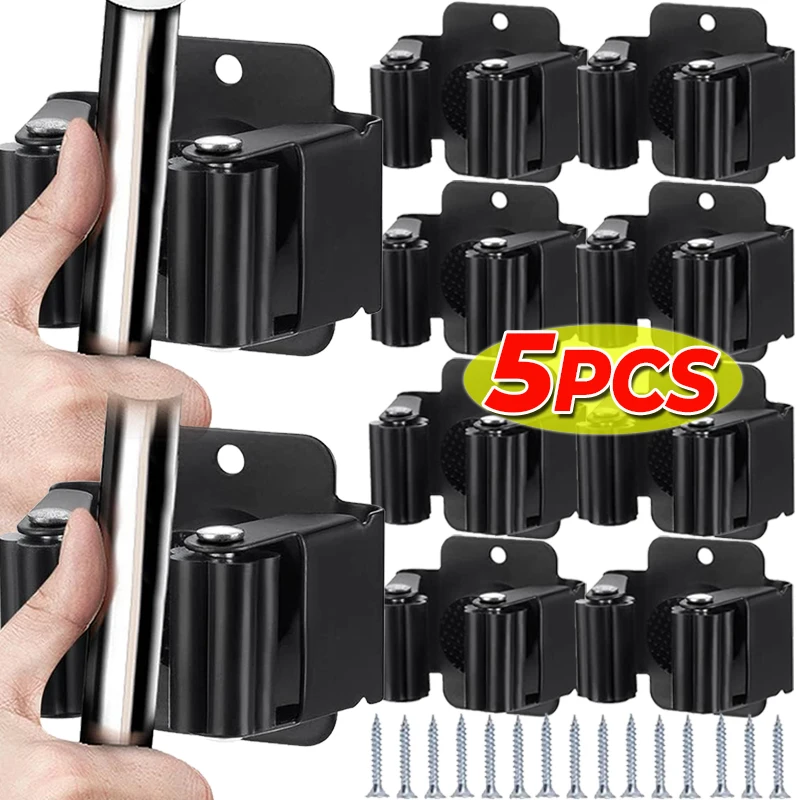 1-5PCS-Mop-Broom-Holders-Wall-Mounted-Storage-Clips-Rack-with-Screws ...