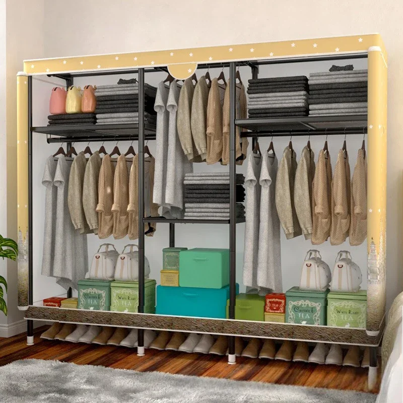 Metal-mesh-frame-simple-wardrobe-peach-skin-velvet-wardrobe-zipper ...