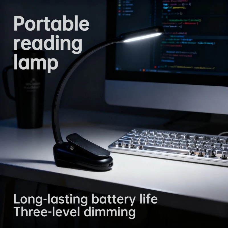 3 Brightness Levels Clamp USB Rechargeable LED Book Reading Lamp ...