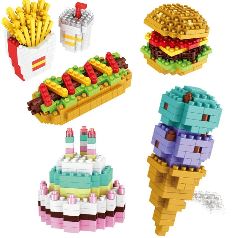 Mini-Building-Blocks-Tabletop-Decor-Fast-Food-Burger-Ice-Cream-French ...