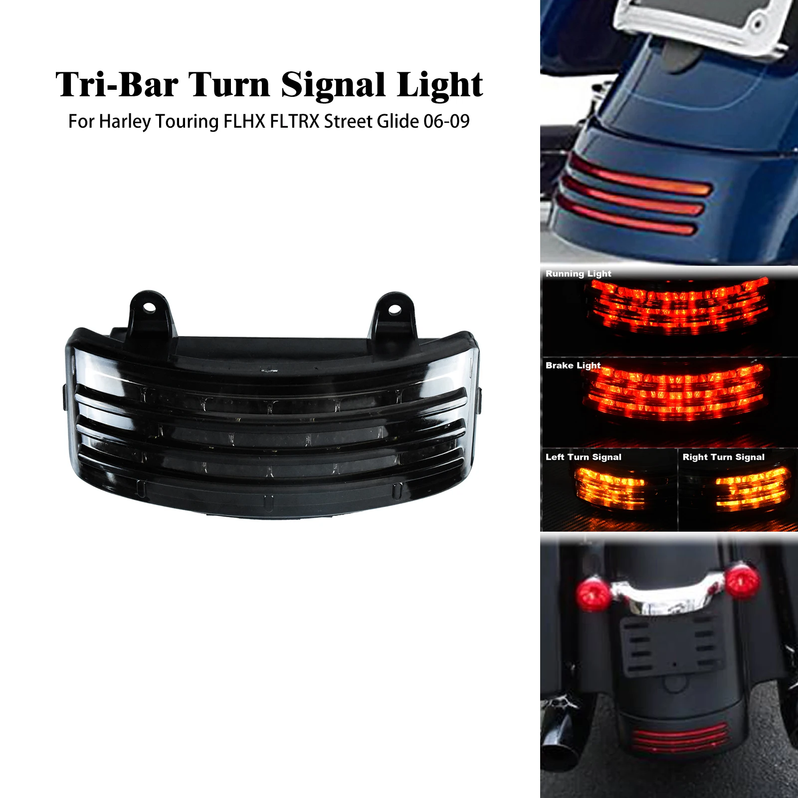 Motorcycle Tri-Bar LED Rear Tail Brake Lights Fender Tip Light Turn ...
