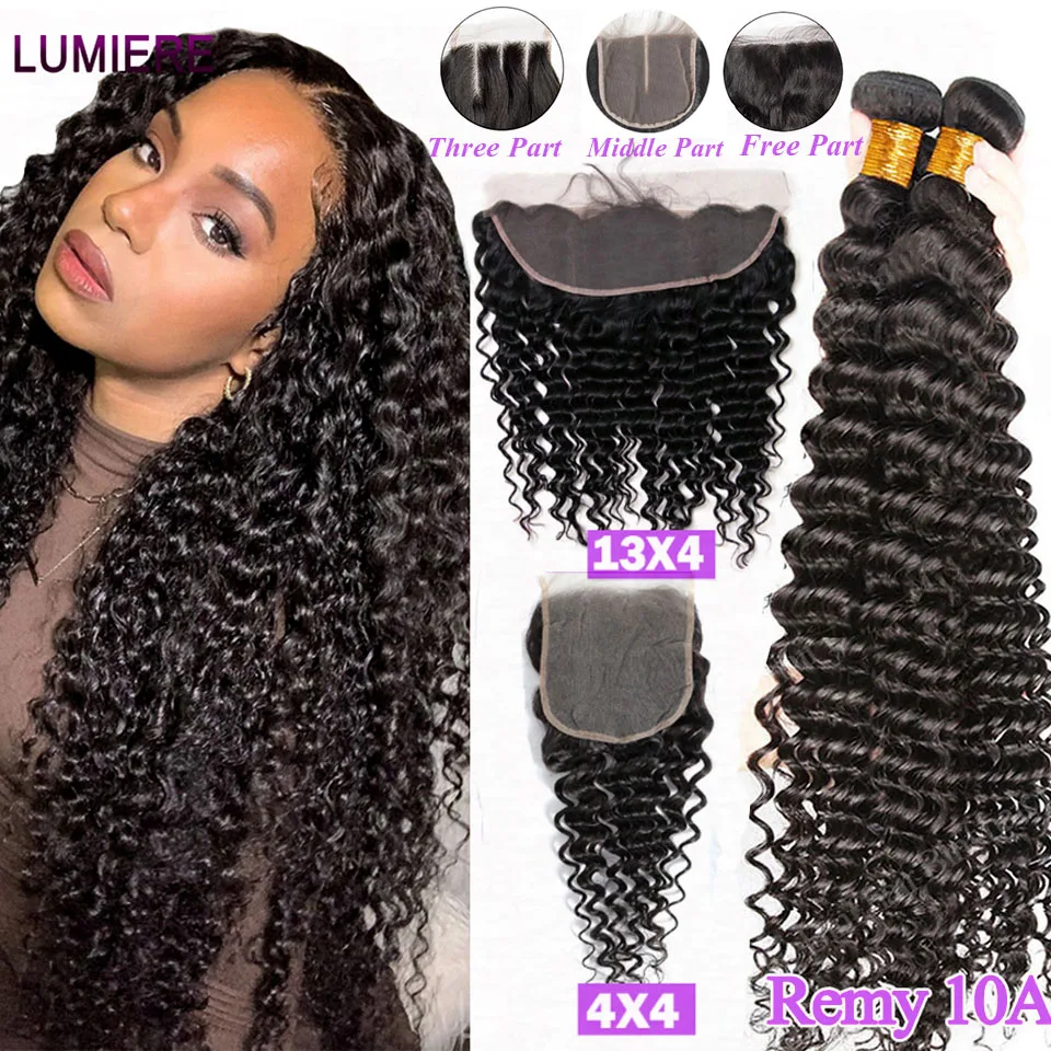 32 38 40inch Deep Wave Bundles With Closure Peruvian Human Hair Weave ...