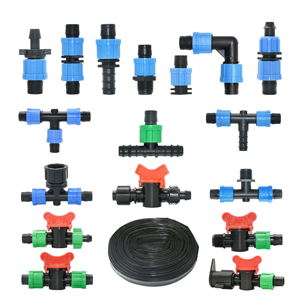 16mm Irrigation Drip Tape Connectors PE Tube Tap Straight Tee Elbow End ...