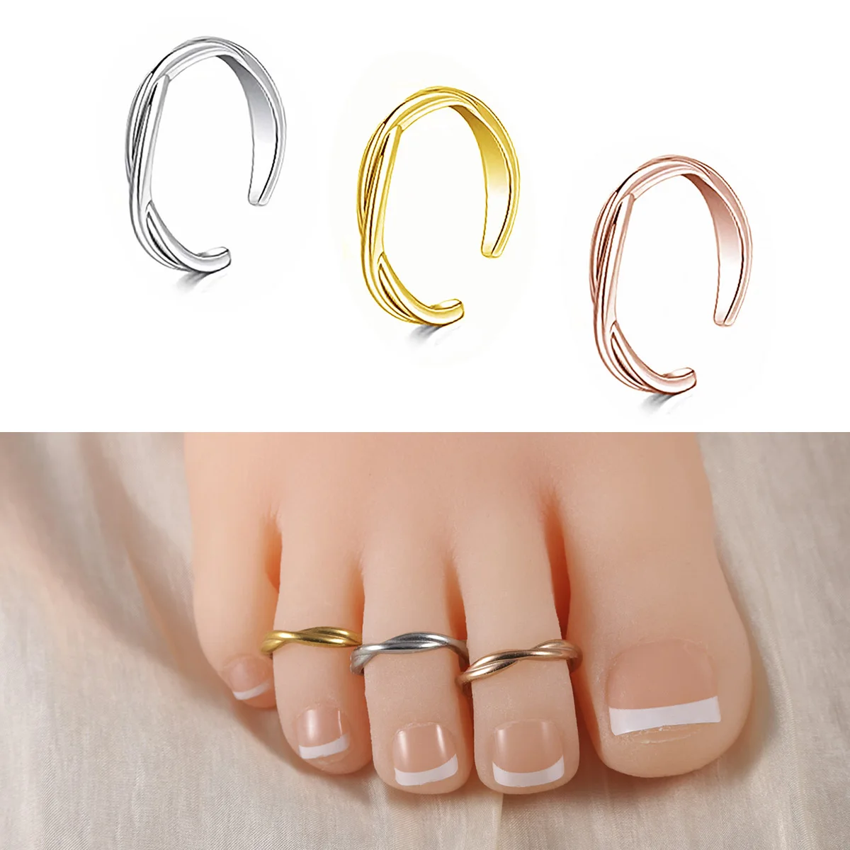 1Pc-3Pcs-Simple-Stainless-Steel-Foot-Ring-Adjustable-Opening-Toe-Ring ...