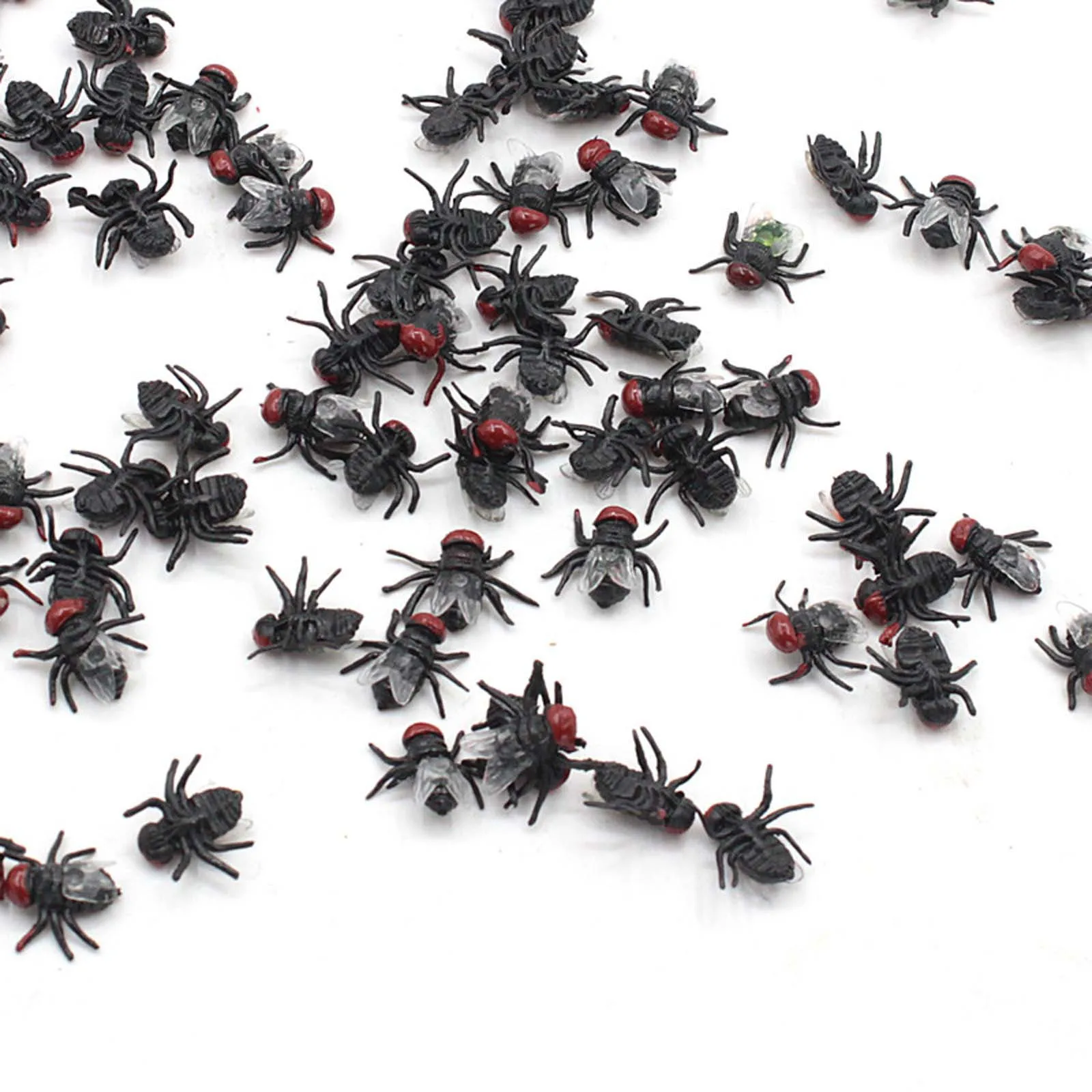 100 Pcs Fake Flies Plastic Halloween Simulated Insect Fly Bugs Joke ...
