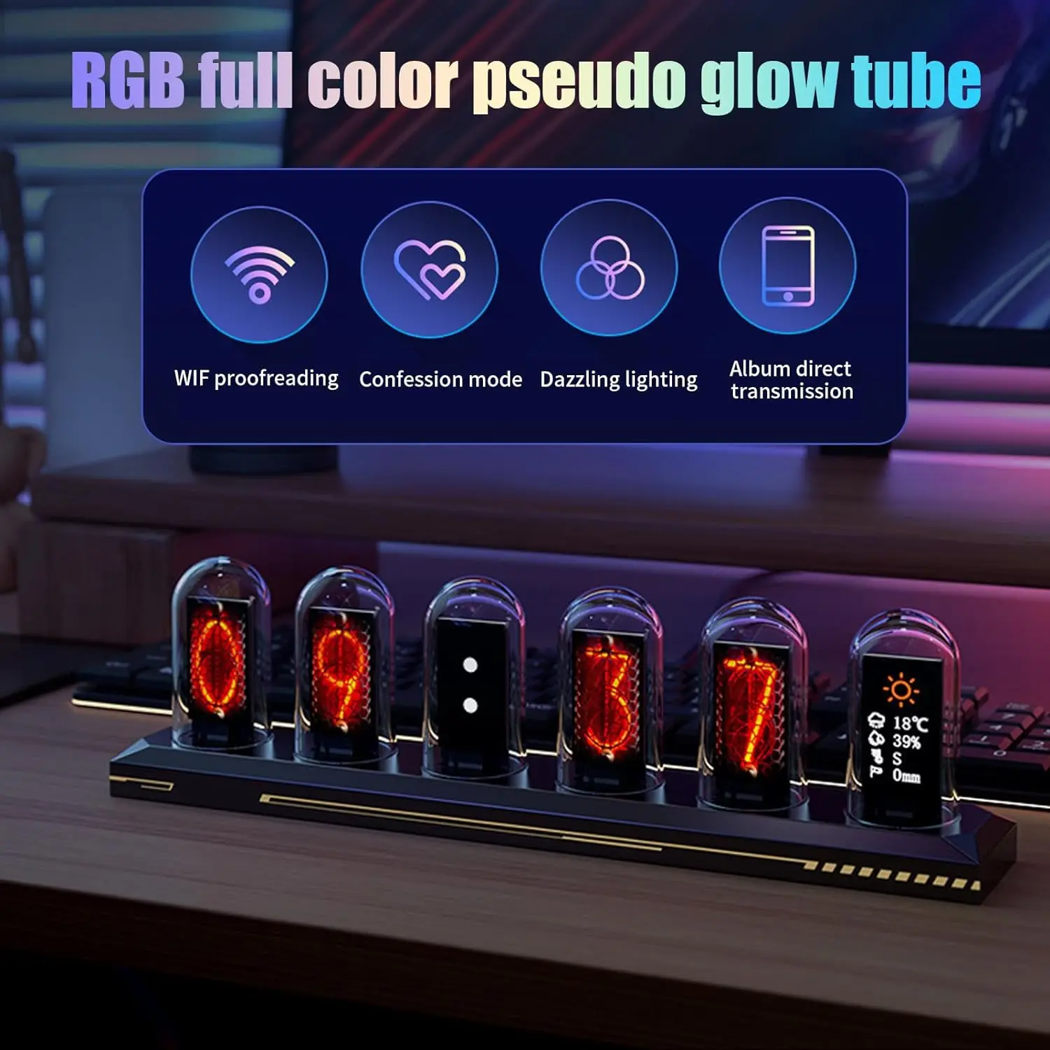 RGB-Nixie-Tube-Clock-LED-Glows-IPS-Color-Screen-DIY-Analog-Digital-Tube ...