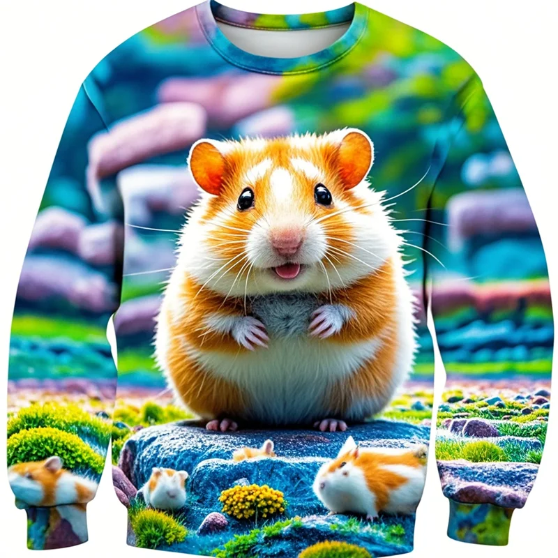 Funny Animal Hamsters 3D Printing Sweatshirts Circetidae Graphic Round ...