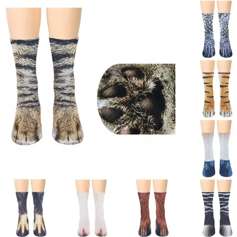 Unisex Adult 3D Print Animal Paw Socks Creative Funny Cat Dog Dinosaur ...