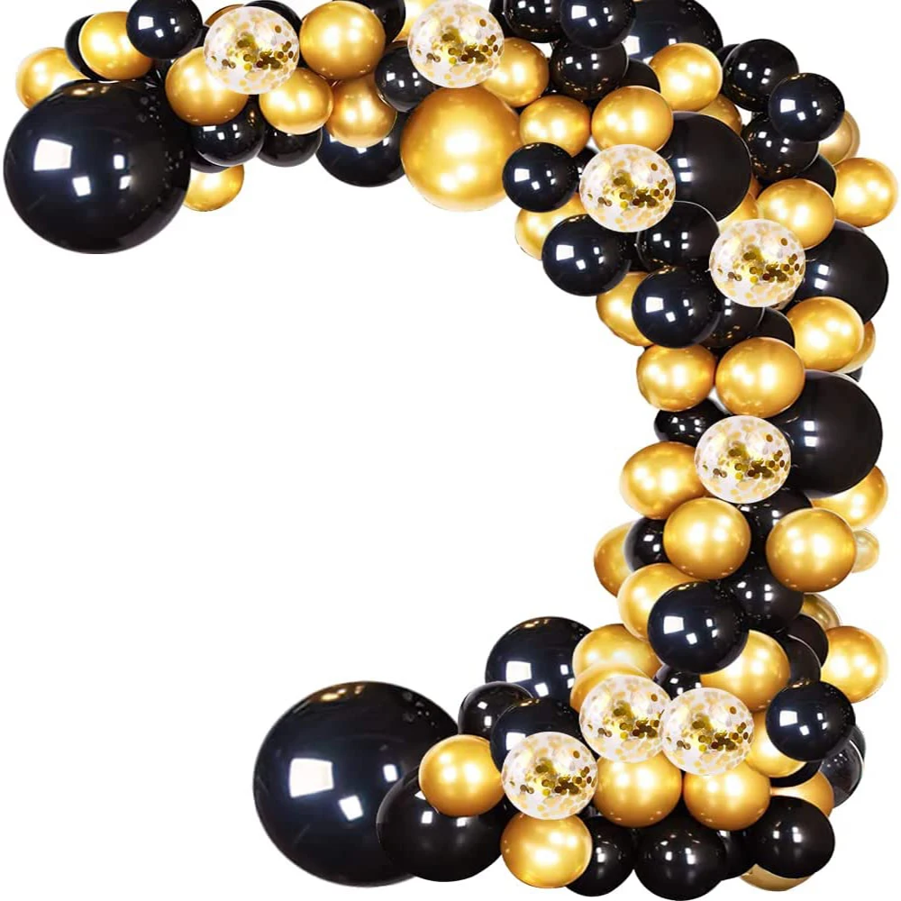 144Pcs-Black-Ballon-Kit-Garland-Arch-Metal-Gold-Confetti-Latex-Balloon ...